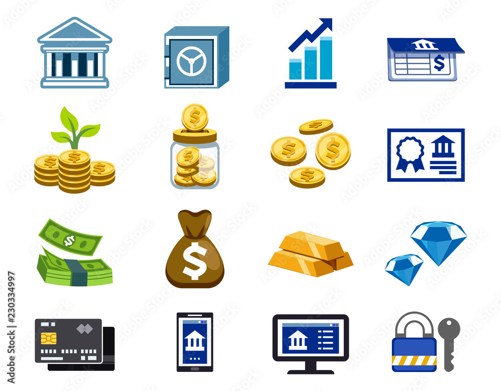Use of general banking service(icon concept). Financial Transactions ...