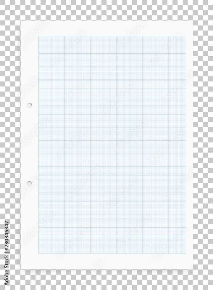 Graph paper sheet with blue pattern on transparent background and soft ...