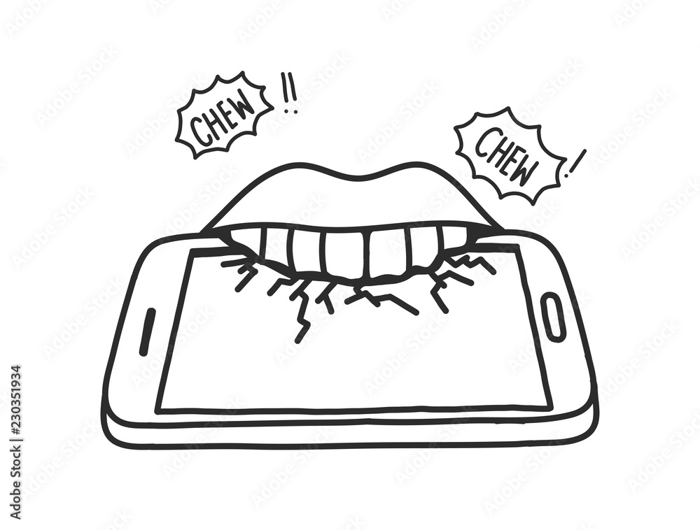 Symptoms of nomophobia just like an eating the smartphone. Doodle is ...