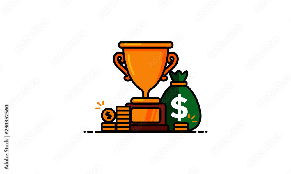 Simple Flat Trophy Vector Illustration with Gold Money Coins and ...