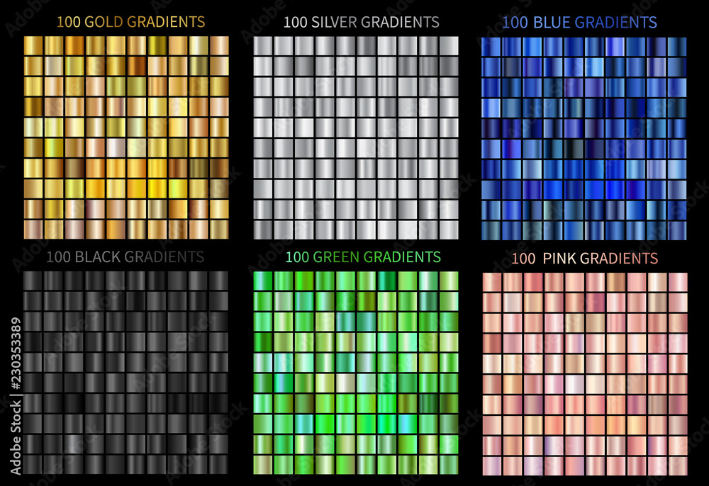 Super megaset of colorful gradients vector gold, silver, blue, bronze ...