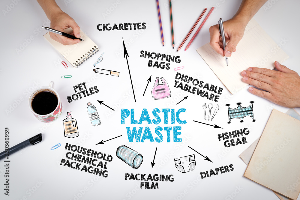 Plastic waste concept. Waste collection and recycling. The meeting at ...