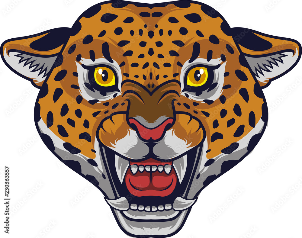 Angry leopard head mascot Stock Vector | Adobe Stock