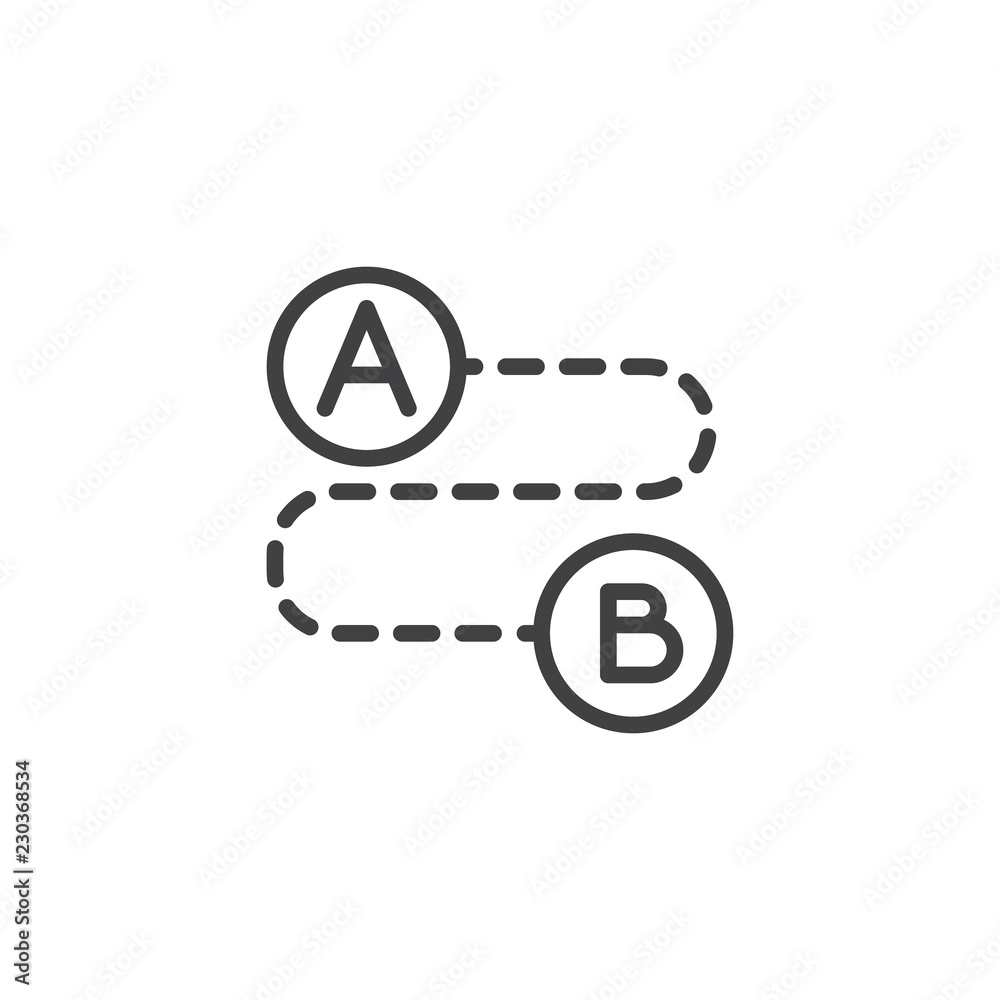 From point A to point B outline icon. linear style sign for mobile ...