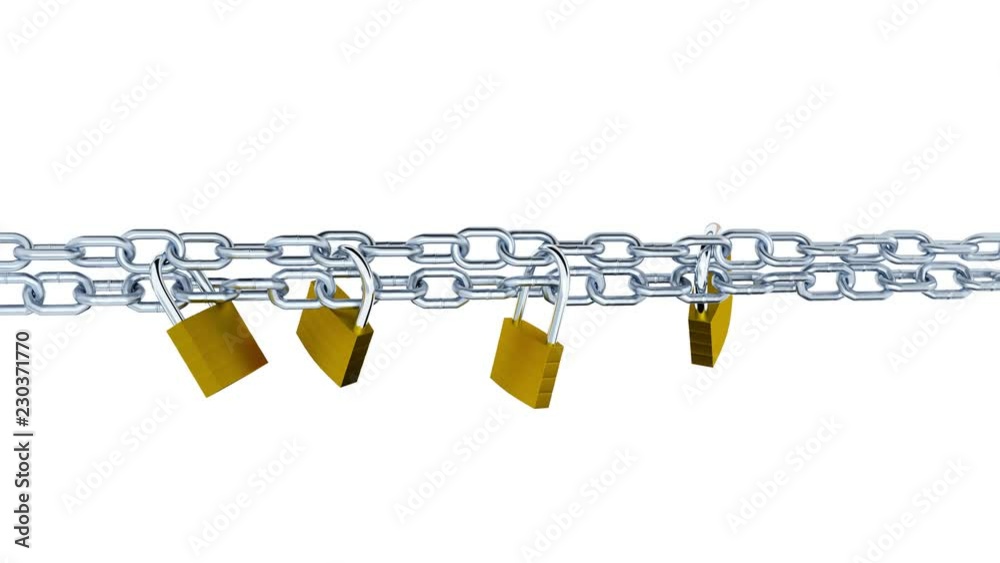 Two Taut Horizontal Metal Chains moving across the screen be locking by ...