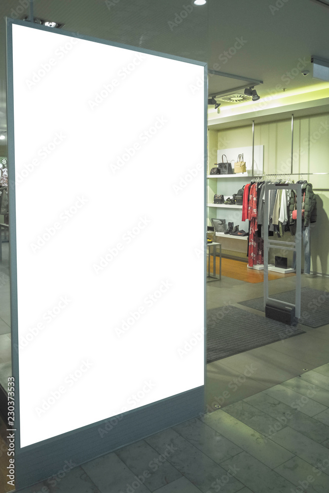 Mock up. Billboard banner, store showcase window od clothing store ...