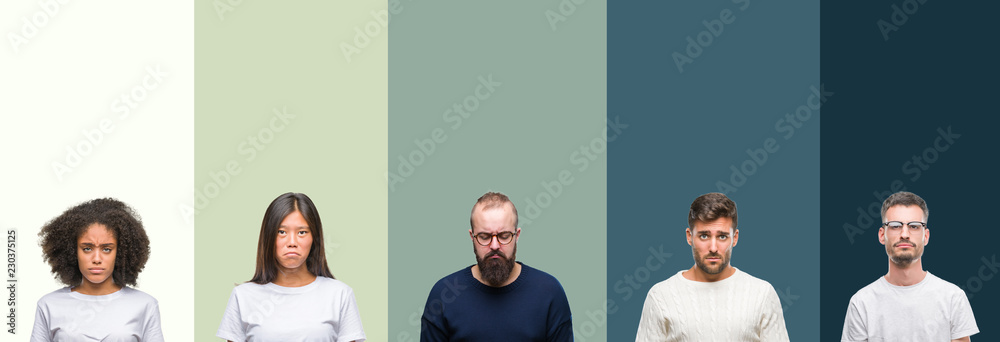 Collage of group of young people over colorful isolated background ...