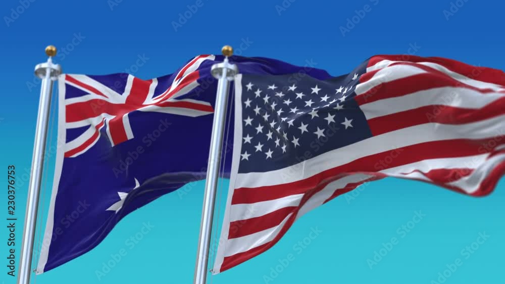 4k Seamless United States of America And Australia Flags with blue sky ...