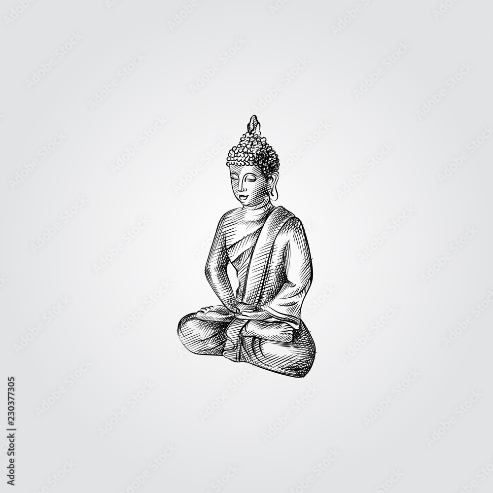 Hand Drawn small Buddha sculpture Sketch Symbol isolated on white ...