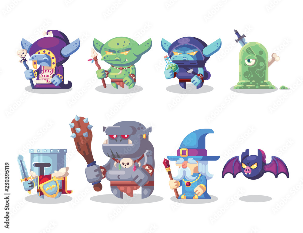 Fantasy RPG Game Character monster and hero Icons Set Illustration ...
