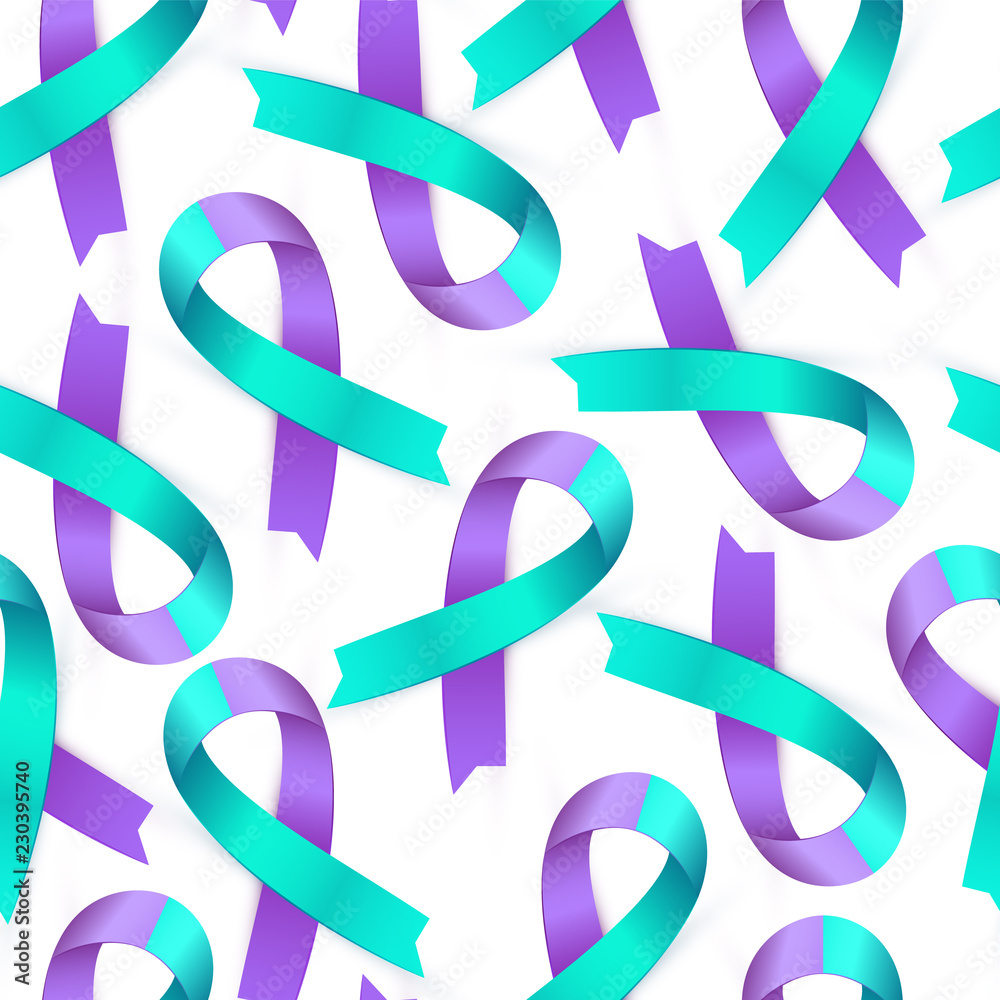 3d Purple blue ribbon seamless pattern for Suicide Prevention Awareness ...