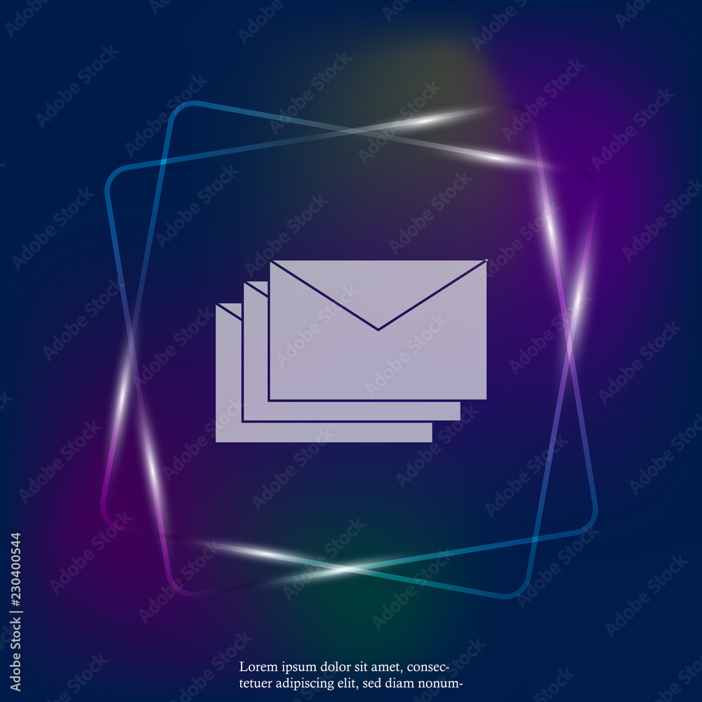 Vector neon light icon of envelope. Paper envelope flies to the ...