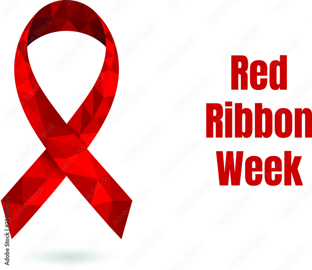 Red Ribbon Week concept with red low poly awareness ribbon. Colorful ...