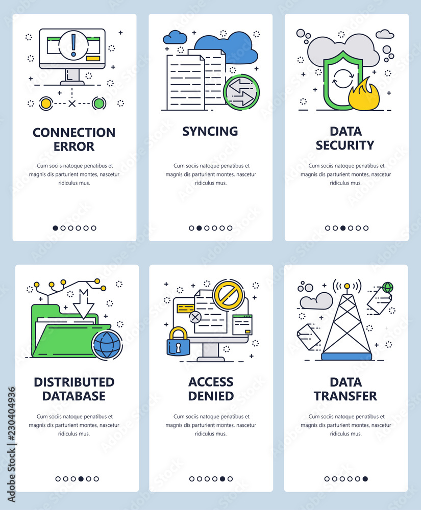 Vector web site linear art onboarding screens template. Data security ...