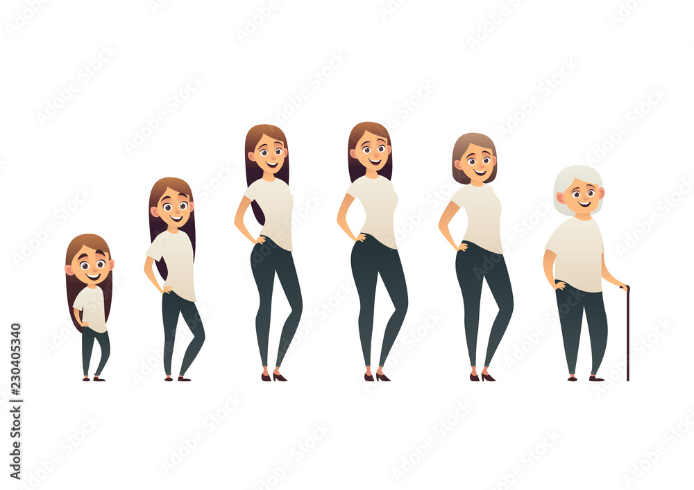Character of a woman in different ages generation of people and stages ...