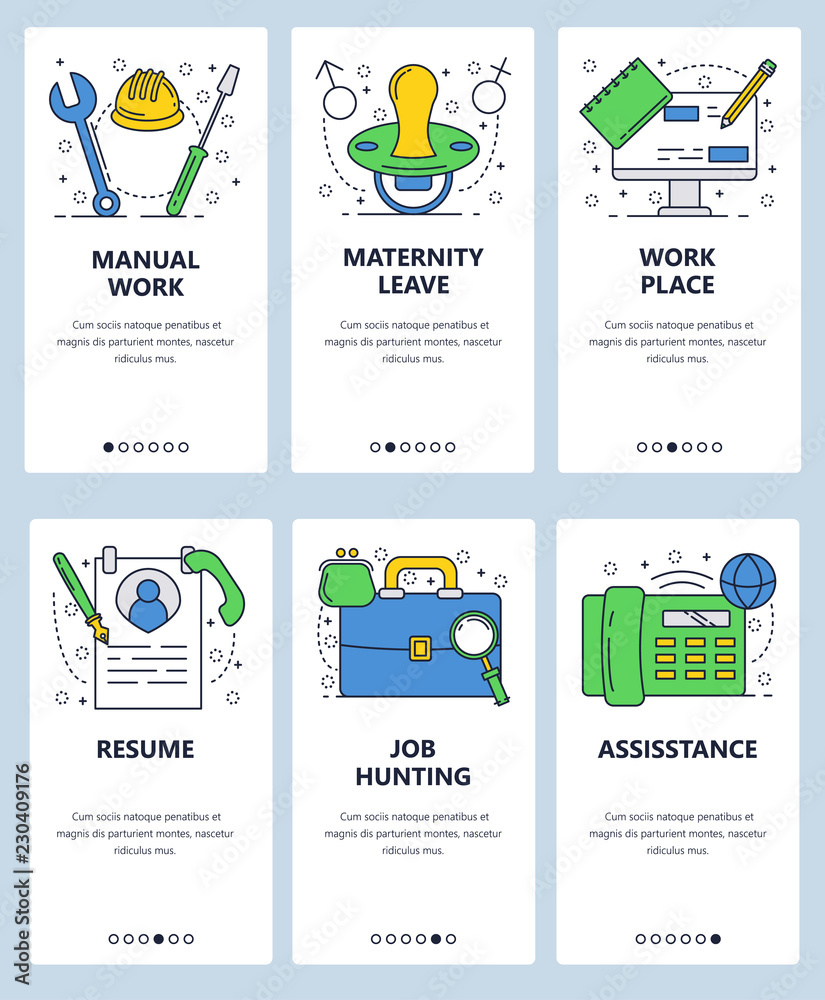 Vector Web Site Linear Art Onboarding Screens Template Construction Worker Tools Cv Briefcase
