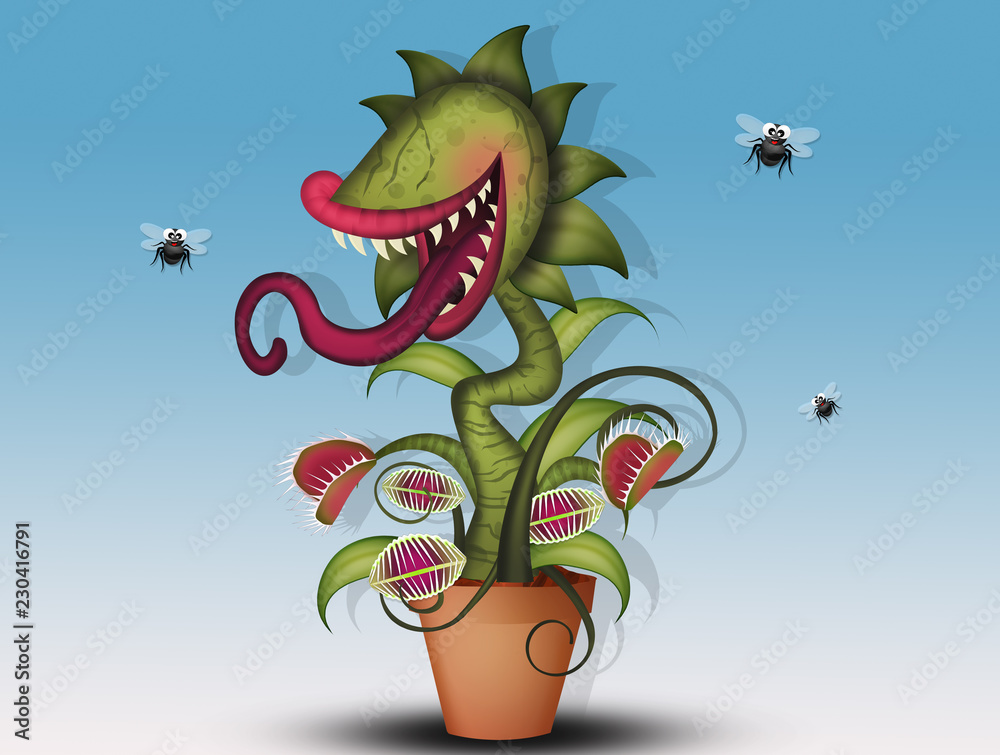 funny illustration of carnivorous plant Stock Illustration | Adobe Stock