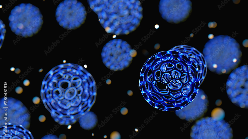 Bacteria under the microscope. Pathogenic virus. Black background with ...
