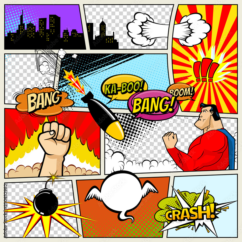 Comics Template. Vector Retro Comic Book Speech Bubbles Illustration ...