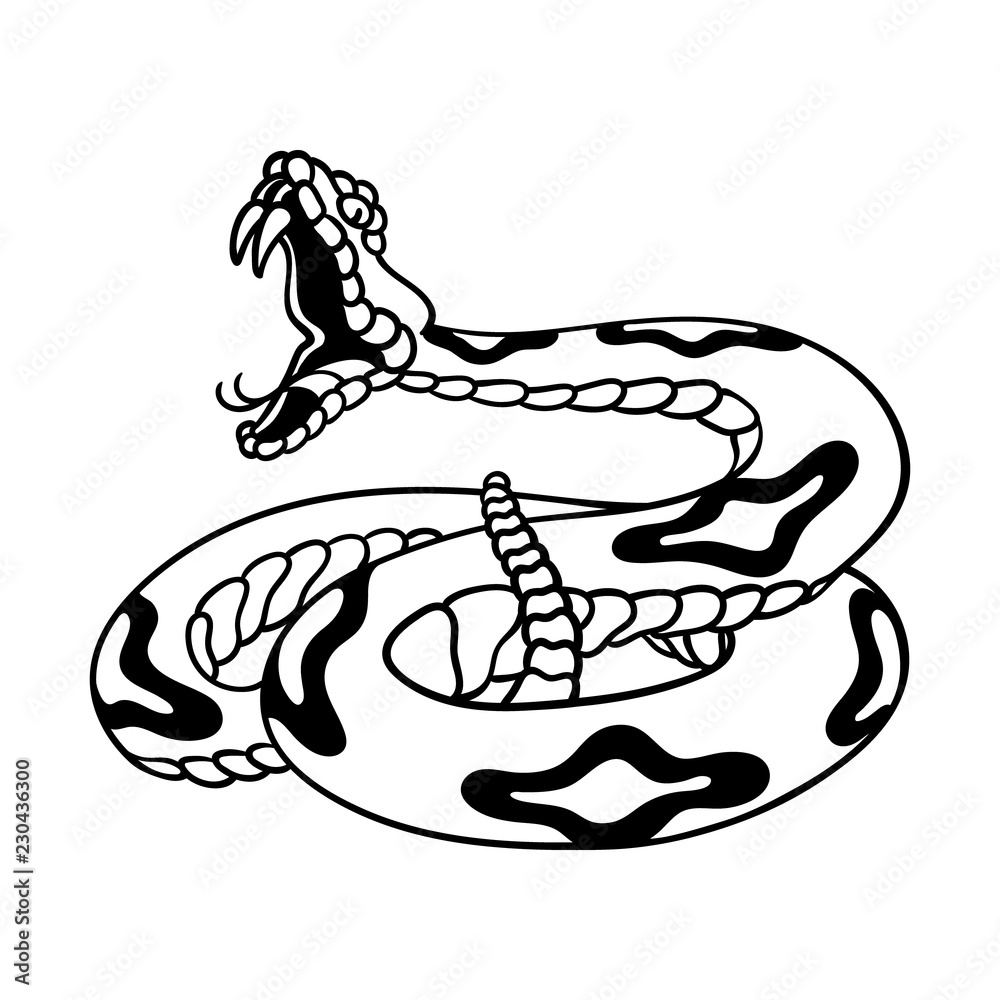 Rattlesnake hand drawn vector illustration. Good for posters, stickers ...