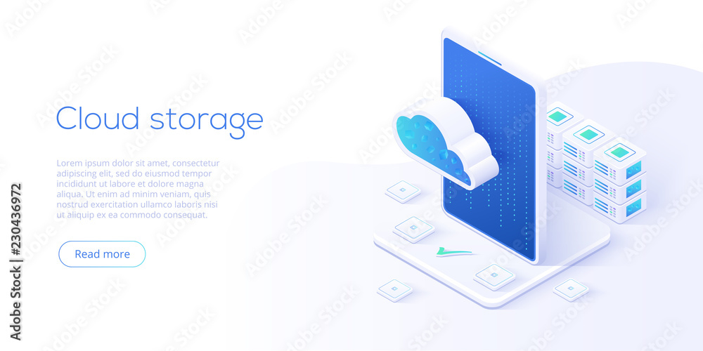 Cloud storage download isometric vector illustration. Digital service ...