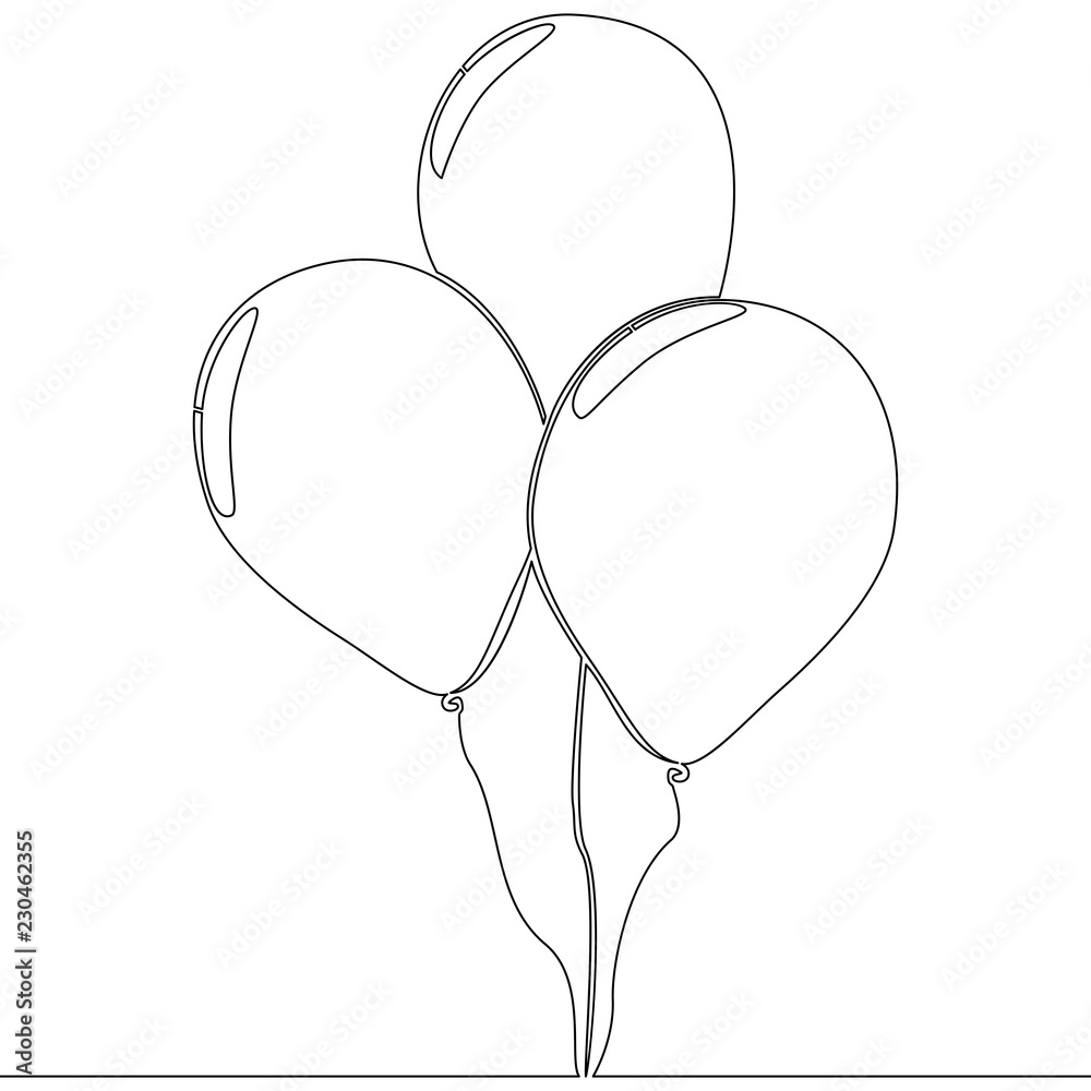 Continuous one line drawing air balloon vector Stock Vector | Adobe Stock
