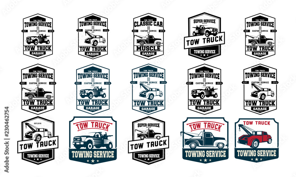 vintage car tow truck emblems, labels and design elements,pickup truck ...