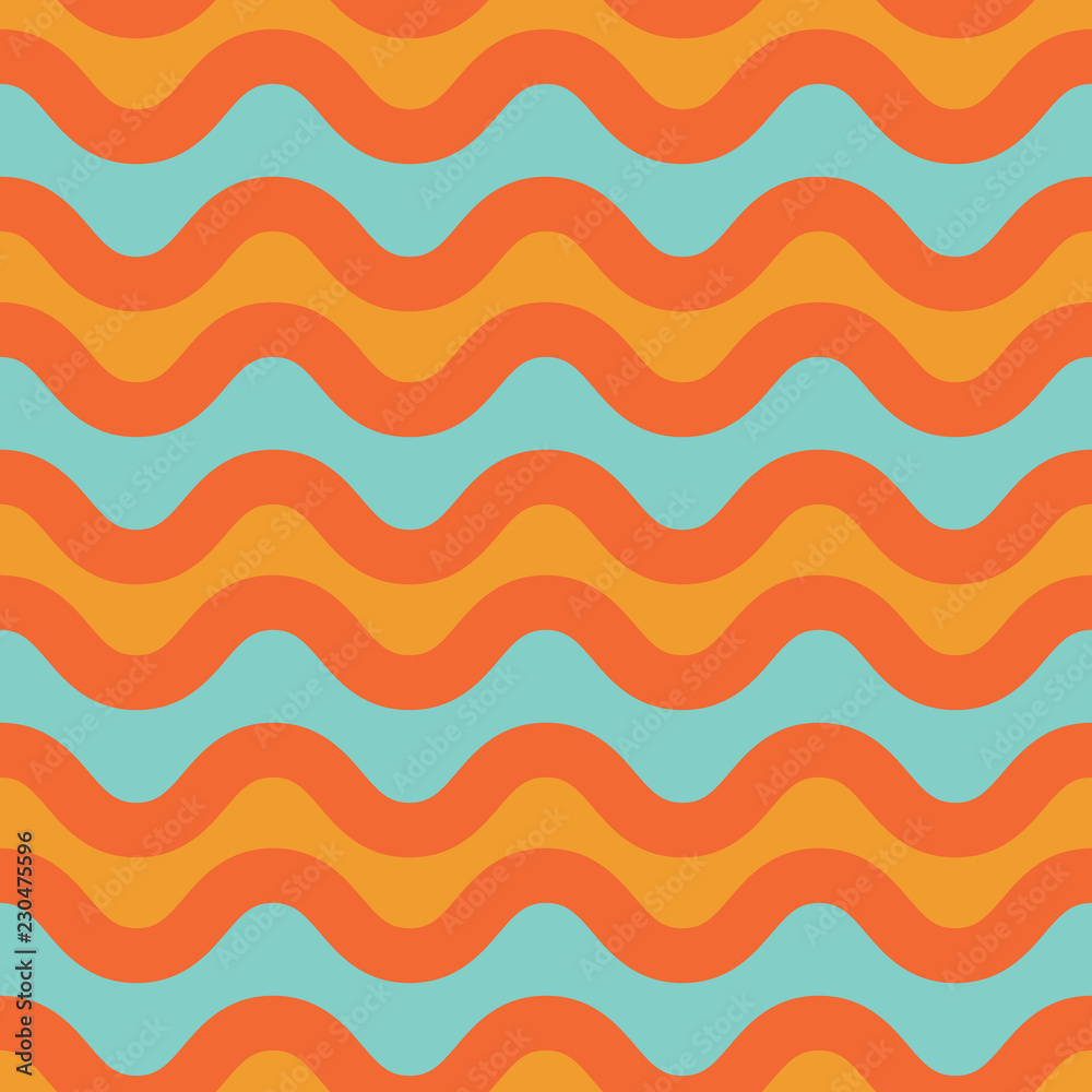 Colorful 1970's pop art seamless stylized wave pattern in yellow ...