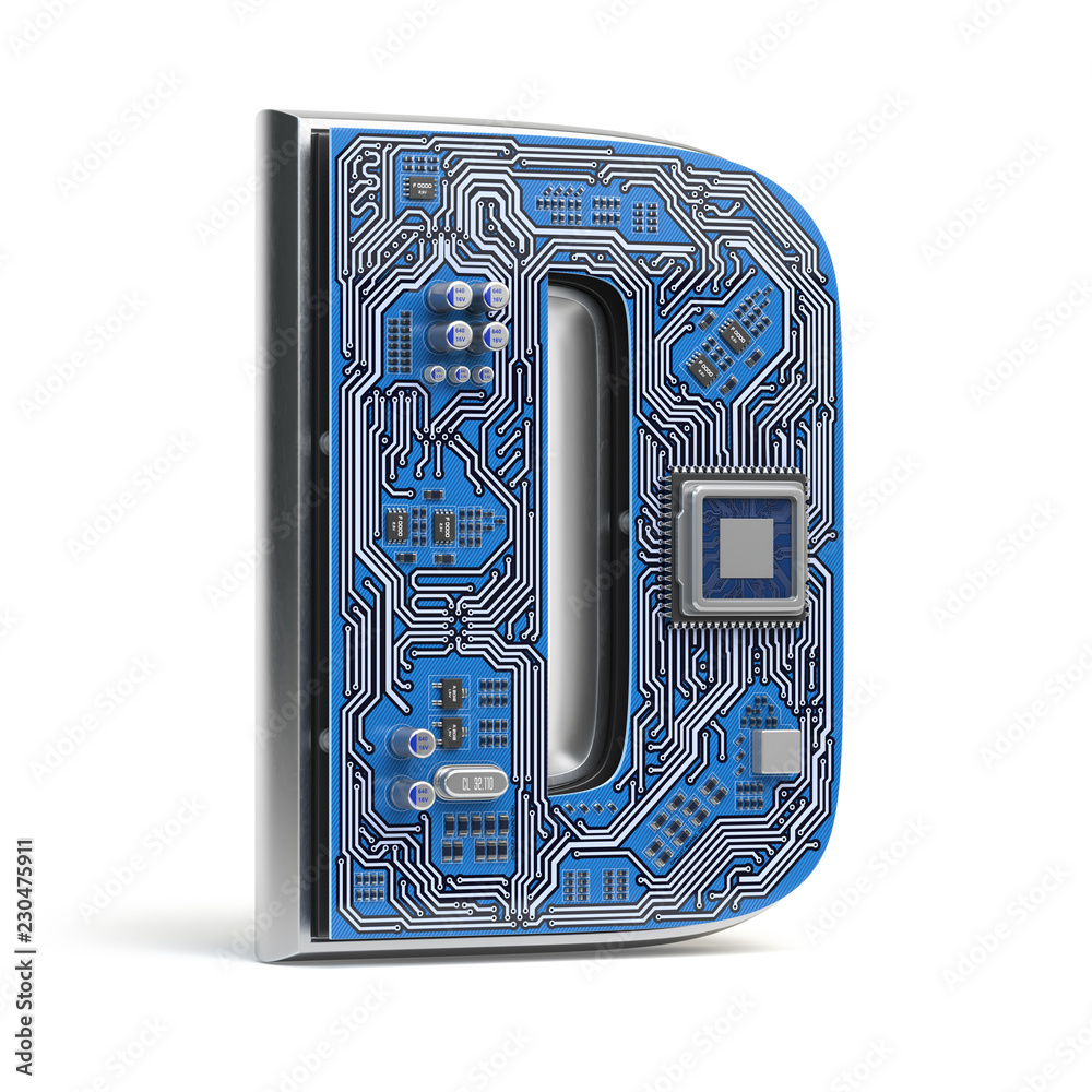 Letter D. Alphabet in circuit board style. Digital hi-tech letter ...