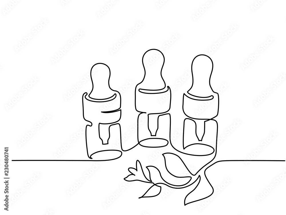 Continuous one line drawing. Cosmetic vial with pipette. Vector ...