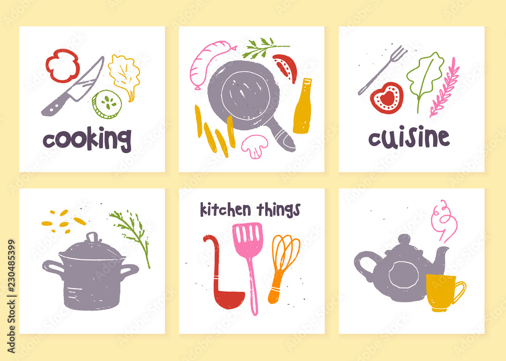 Vector set of kitchen labels for menu design, chalkboard drawing ...