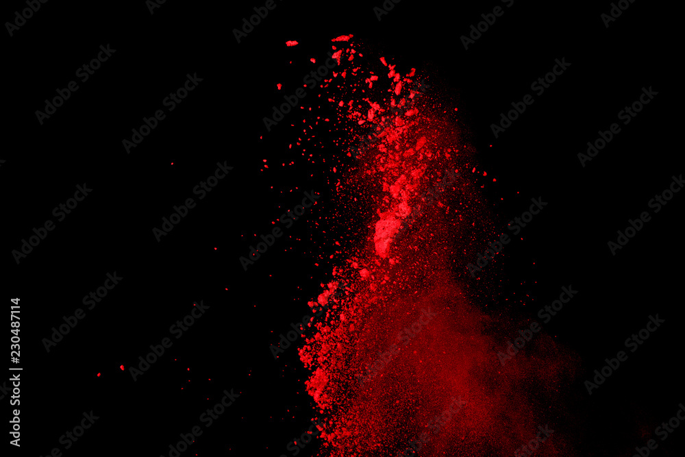 Abstract Red powder splatted background,Freeze motion of red powder ...