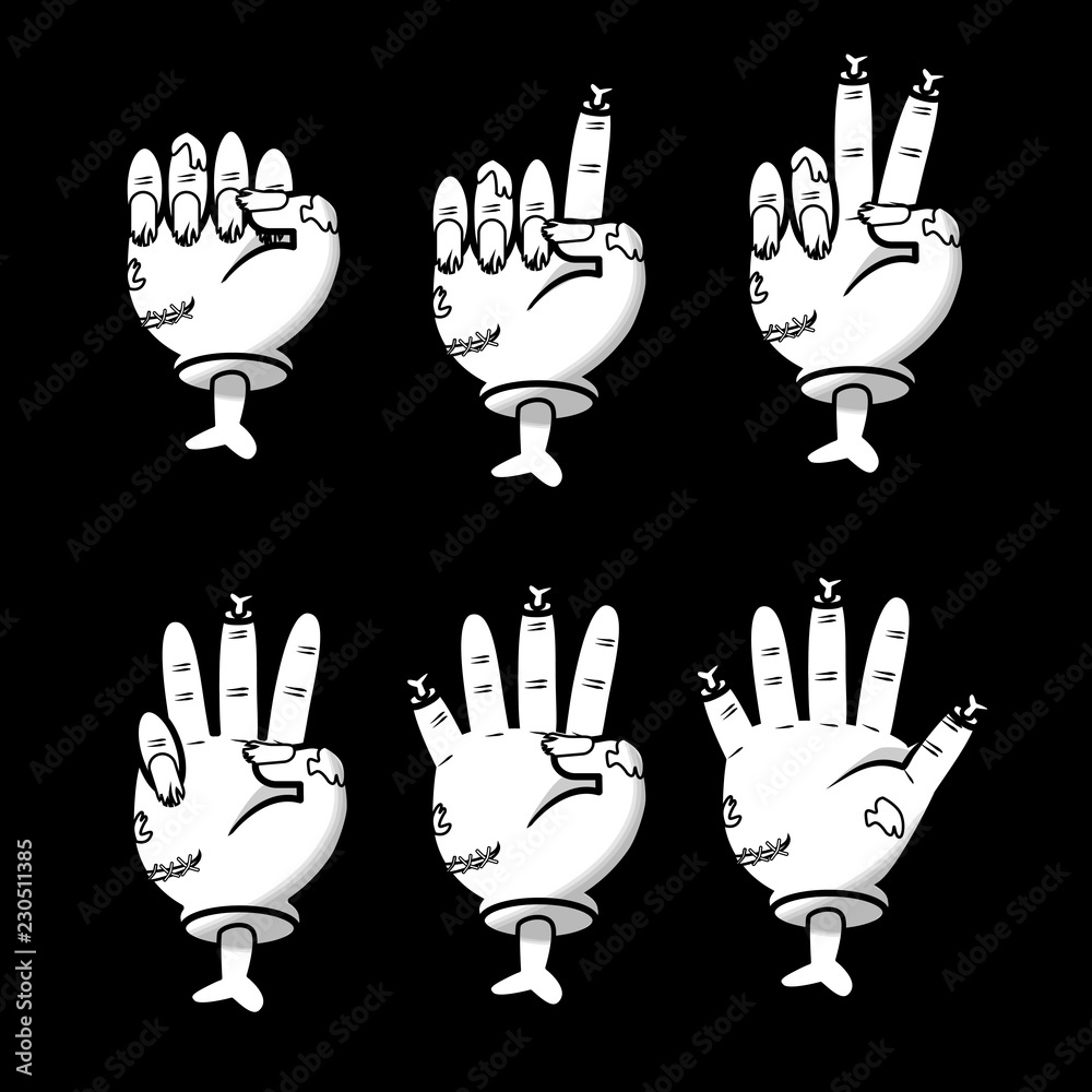 Zombie counting hand gesture set. Halloween counting hand sign from ...