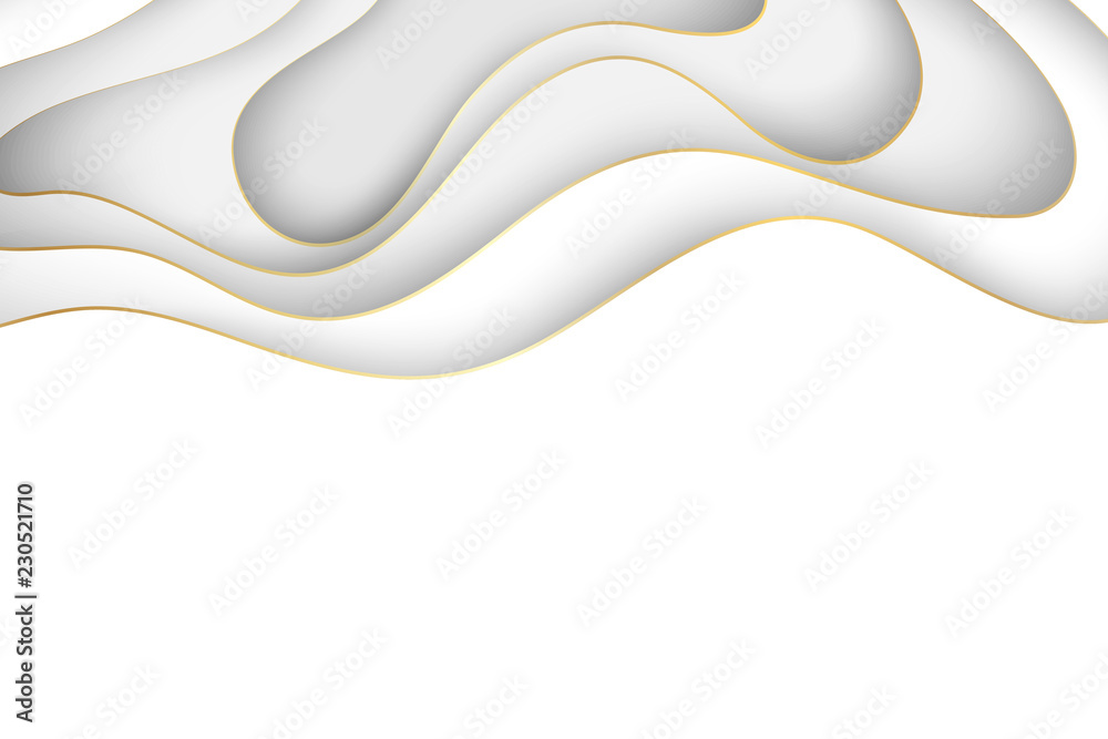 Deep paper art cartoon white abstract waves. Paper carve background ...