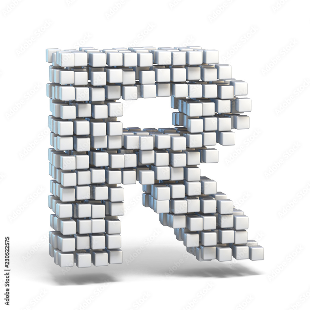 White voxel cubes font Letter R 3D Stock Illustration | Adobe Stock