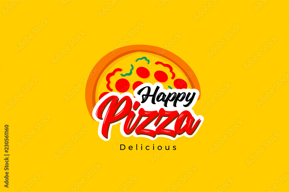 Vetor de Happy pizza delicious logo template with type of pictorial ...