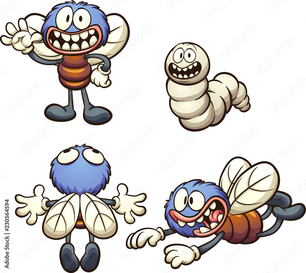 Cartoon fly in different poses. Vector clip art illustration with ...