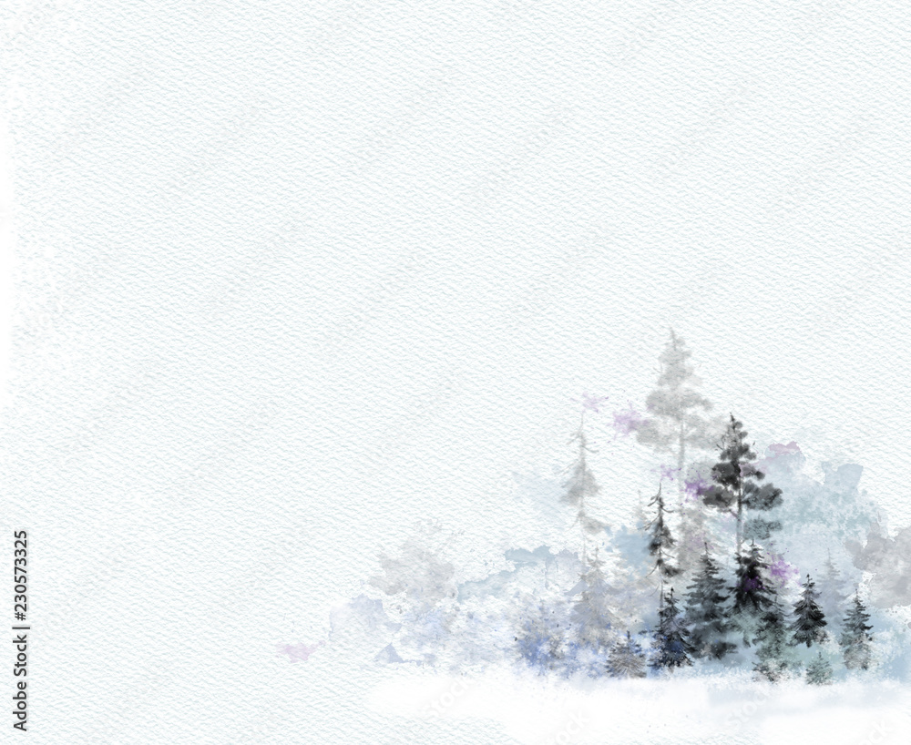 Pine Forest Landscape Isolated on White Background. Great for Print ...