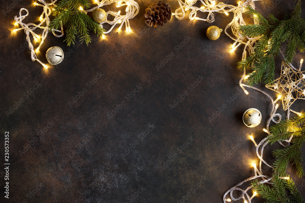 Christmas frame with lights Stock Photo | Adobe Stock