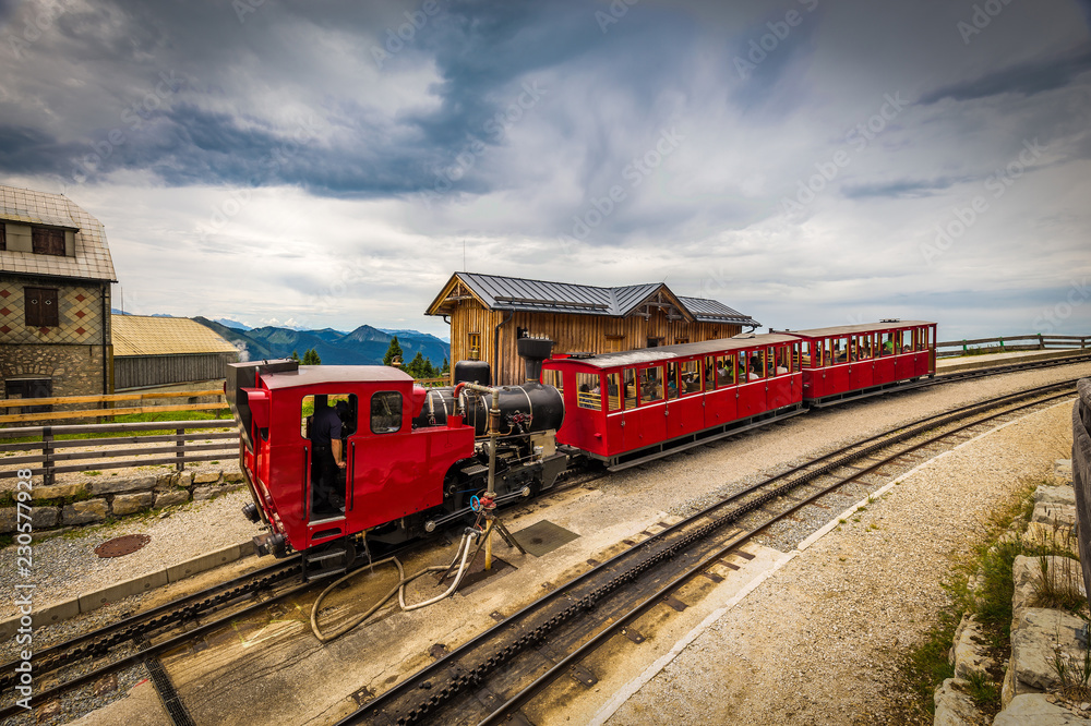 Alpine rack railway track to Schafberg, where steam train takes ...