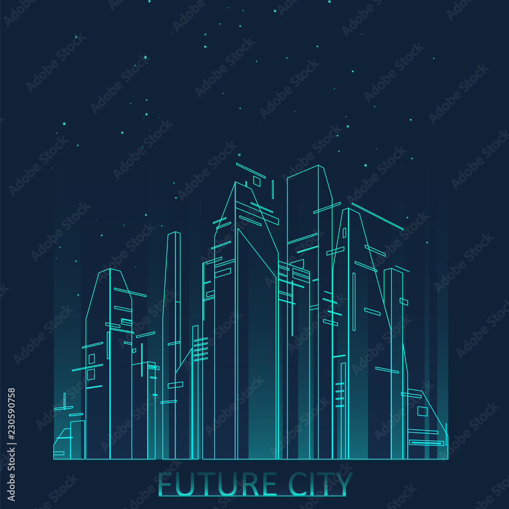 Future city skyline illustration. Graphic concept for your design ...
