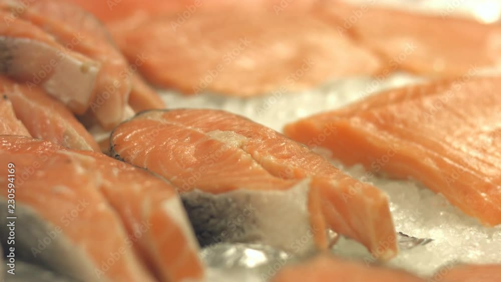 Salmon steaks and salmon fillet. 1. Vertical (from top to bottom) pan ...