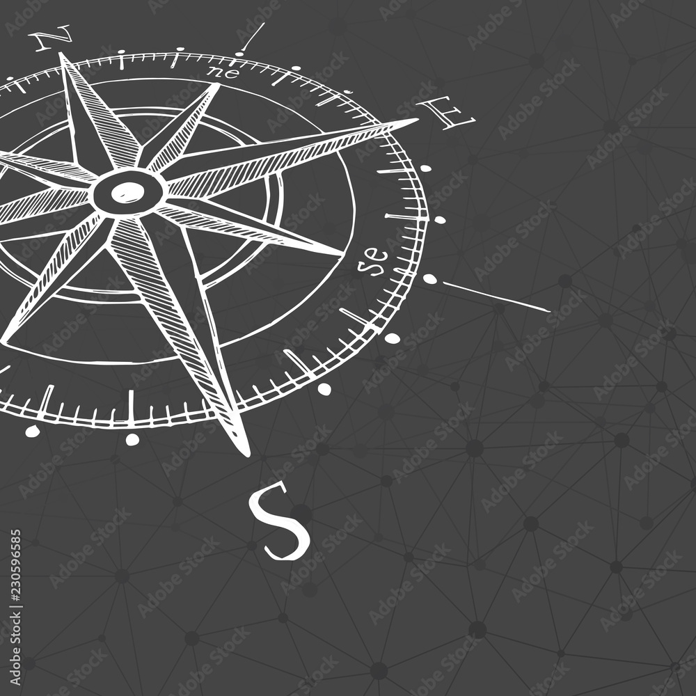 Hand drawn compass rose perspective vector background. Stock ...