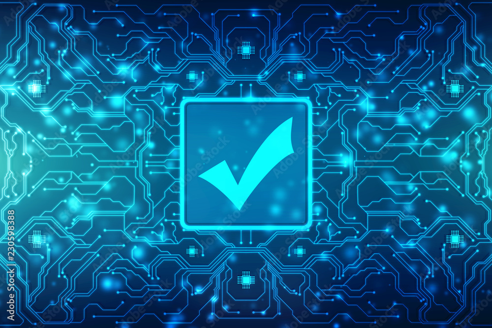 Check mark symbol in digital background, Technology abstract background ...