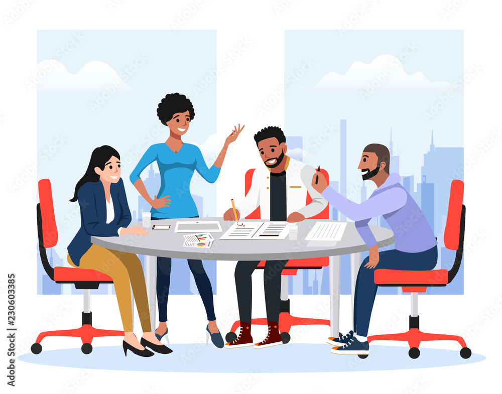 Successful team gathering. Group of young people, startup company ...