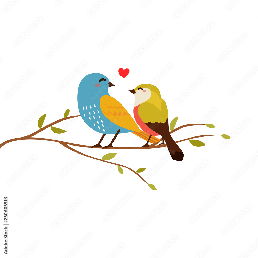 Love Birds On Branch Clip Art