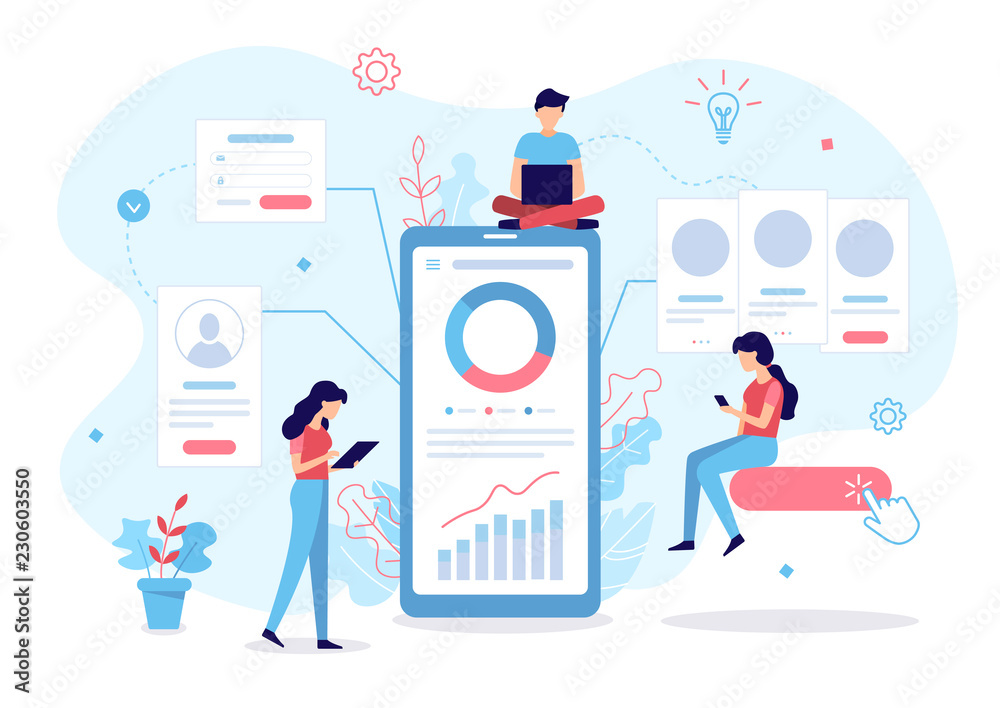 App development flat conceptThe development team creates a mobile ...