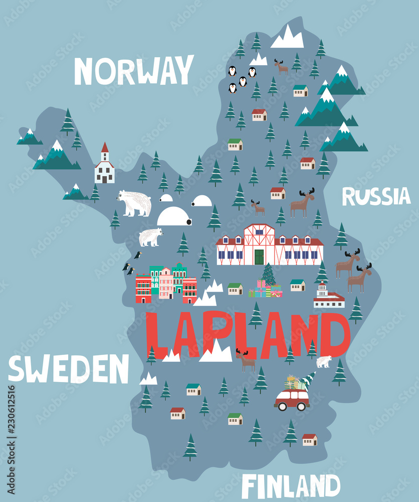 Poster Illustration map of Lapland. Vector illustration – Wall Art ...