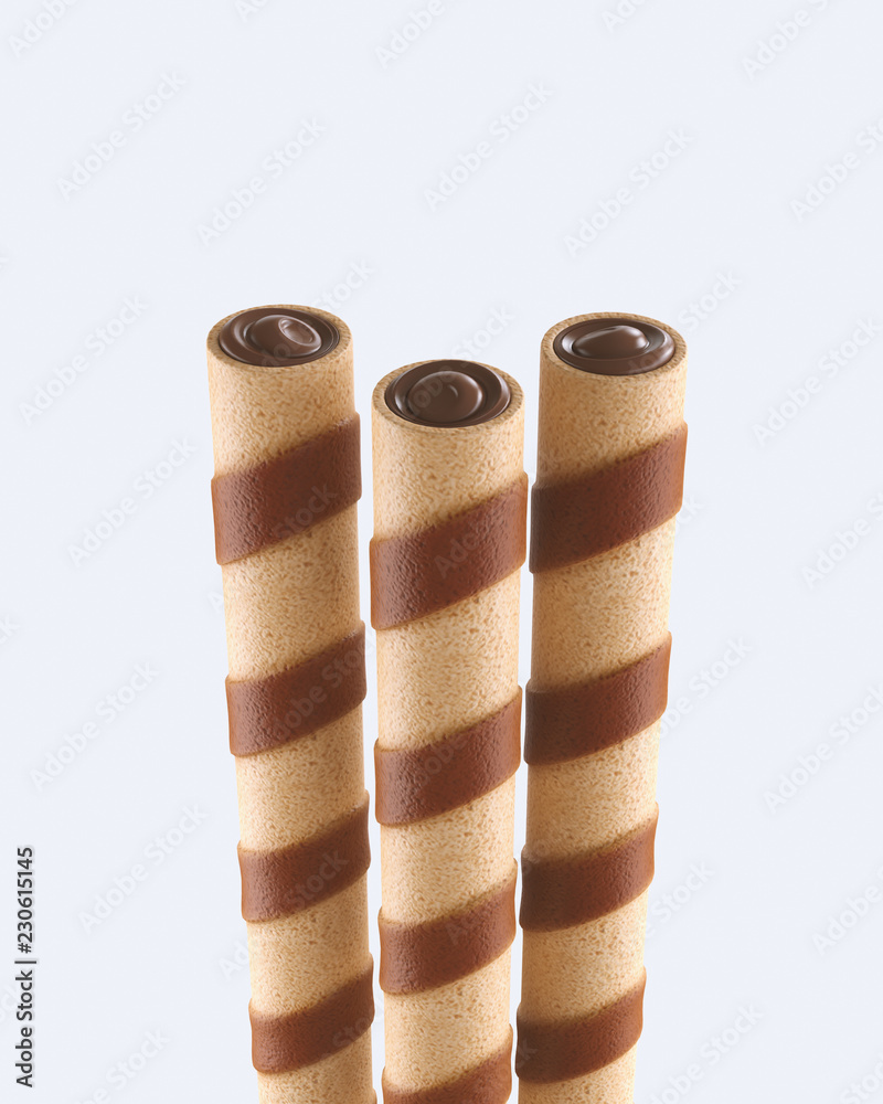 crispy cream filled wafer Roll sticks With Cocoa or Chocolate isolated ...