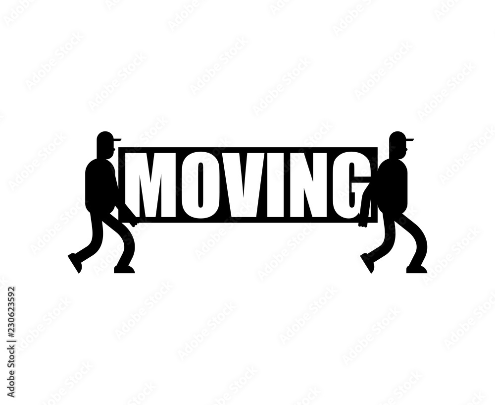Moving service logo Delivery sign. Two Movers. Porters carry symbol ...